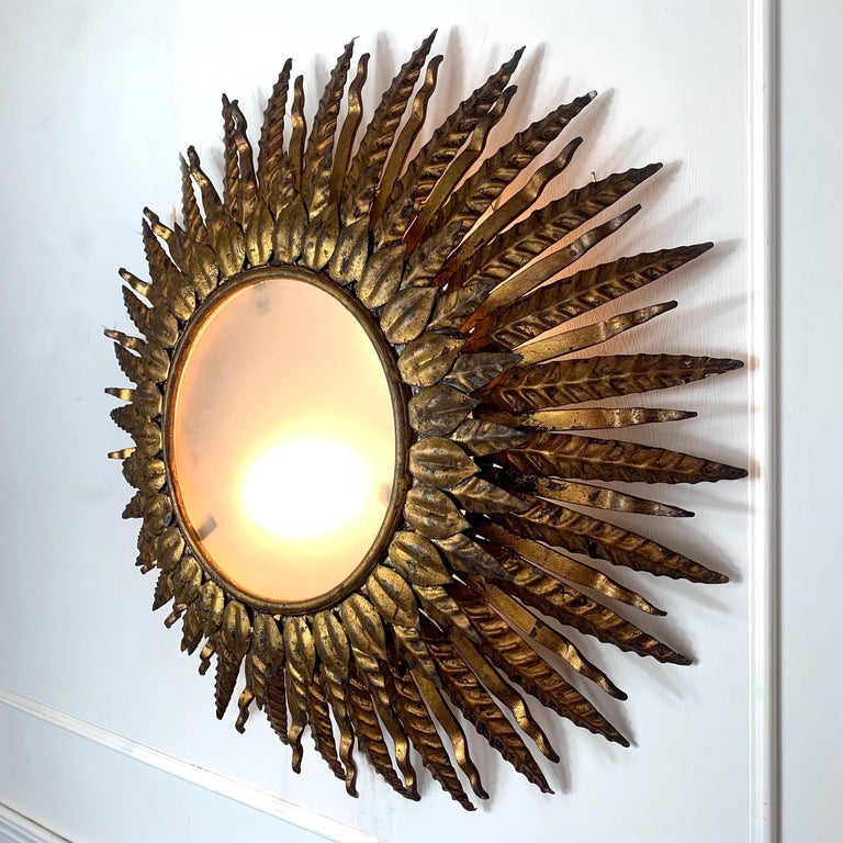 1950s Spanish Gilt Sunburst Ceiling Light For Sale at 1stDibs
