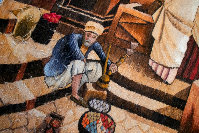 1950s Spanish Hand Woven Wool Tapestry with Arab Market Scene For Sale ...