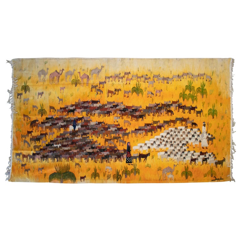 1950s Spanish Hand Woven Tapestry with Shepherd and Animals Scene at ...