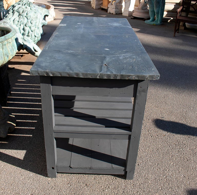 1950s Spanish Two-Drawer Industrial Shelved Wooden Table with Metal ...