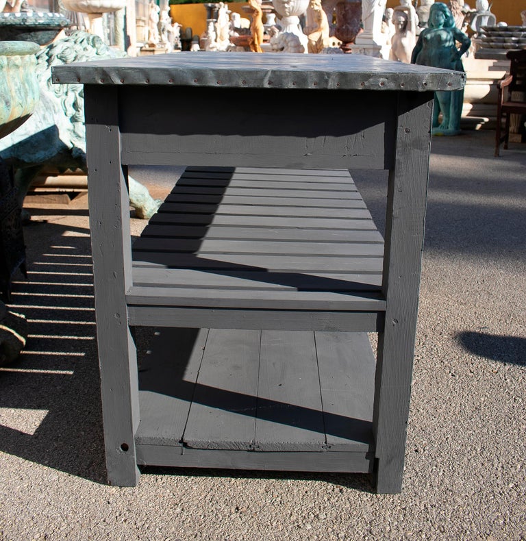1950s Spanish Two-Drawer Industrial Shelved Wooden Table with Metal ...