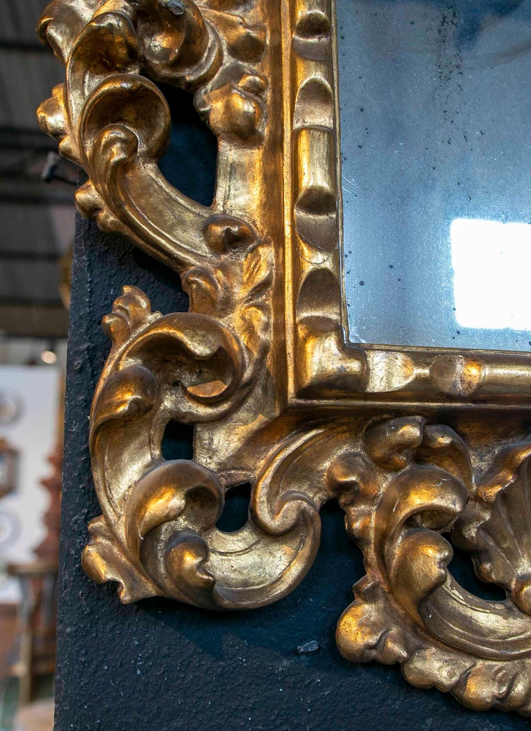 1950s Spanish Wooden Mirror Gilded with Decoration of Rocks and Shells ...