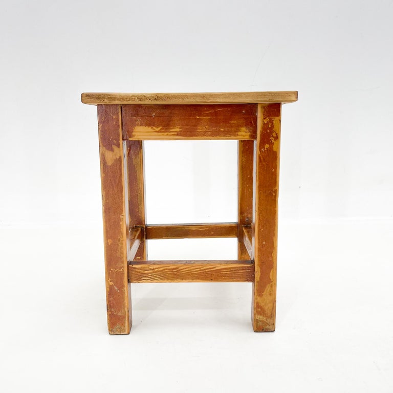 1950s Square Wooden Stool of Footrest with Original Paint ...