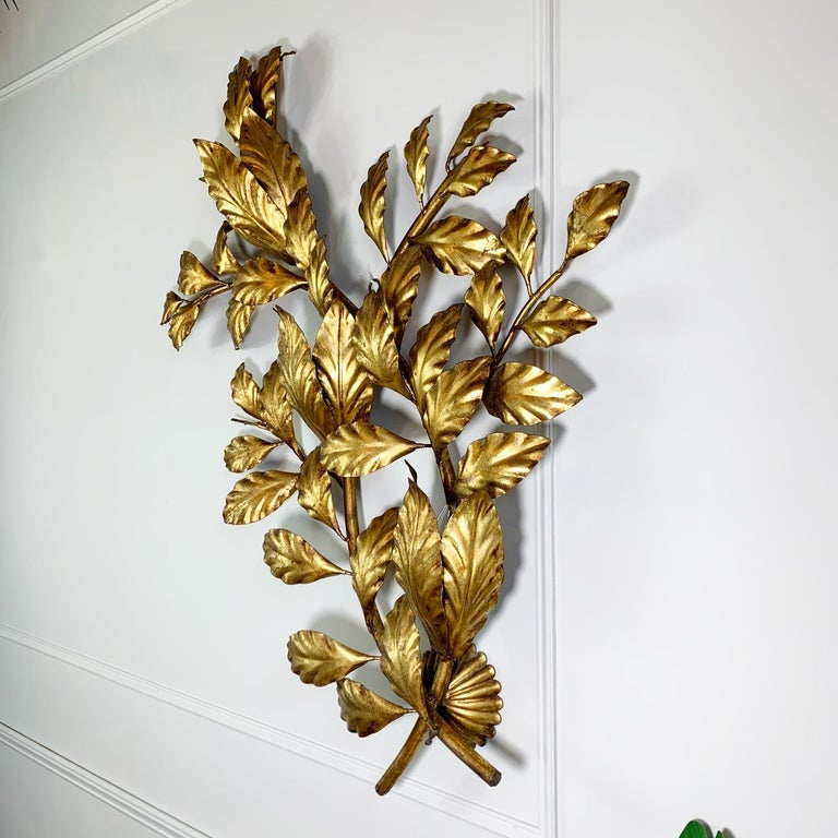 1950's Statement Italian Gilt Leaf Wall Sconce For Sale at 1stDibs