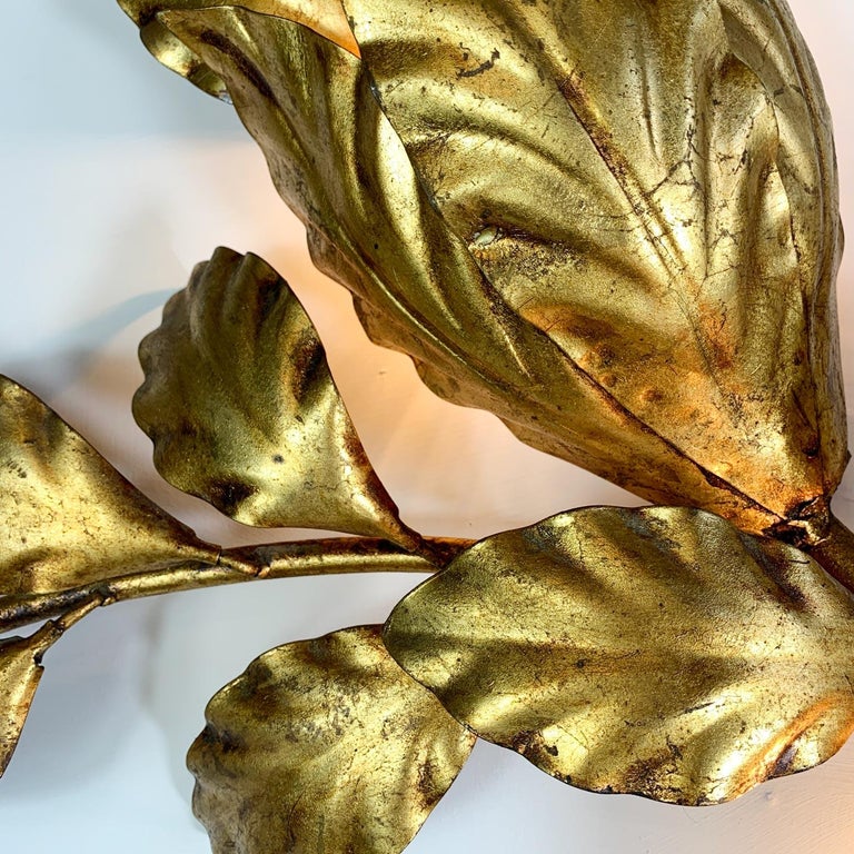 1950's Statement Italian Gilt Leaf Wall Sconce For Sale at 1stDibs