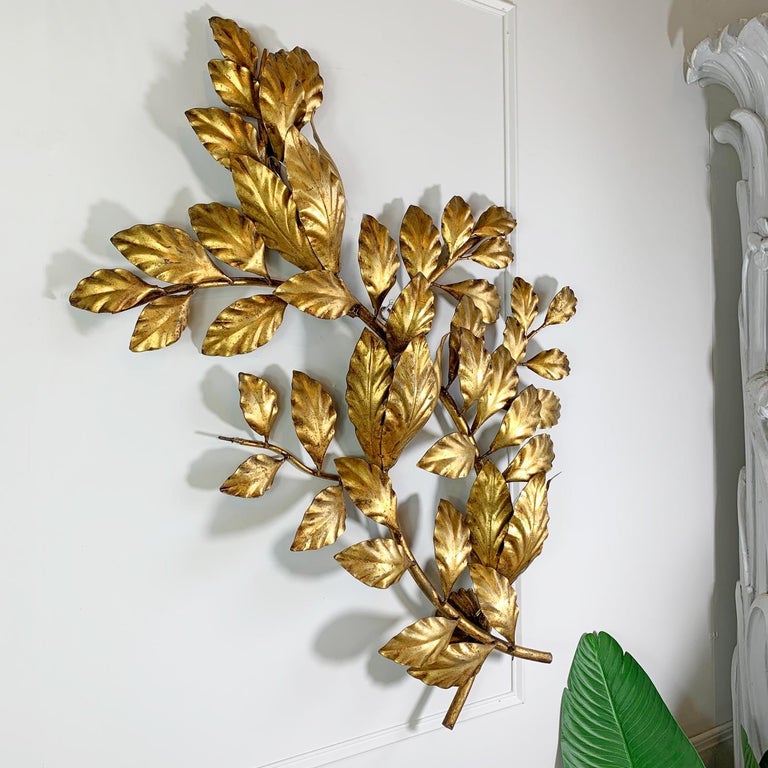 1950's Statement Italian Gilt Leaf Wall Sconce For Sale at 1stDibs