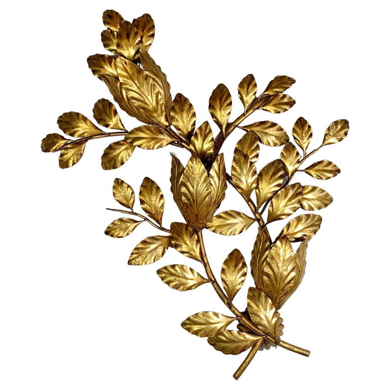 1950's Statement Italian Gilt Leaf Wall Sconce For Sale at 1stDibs