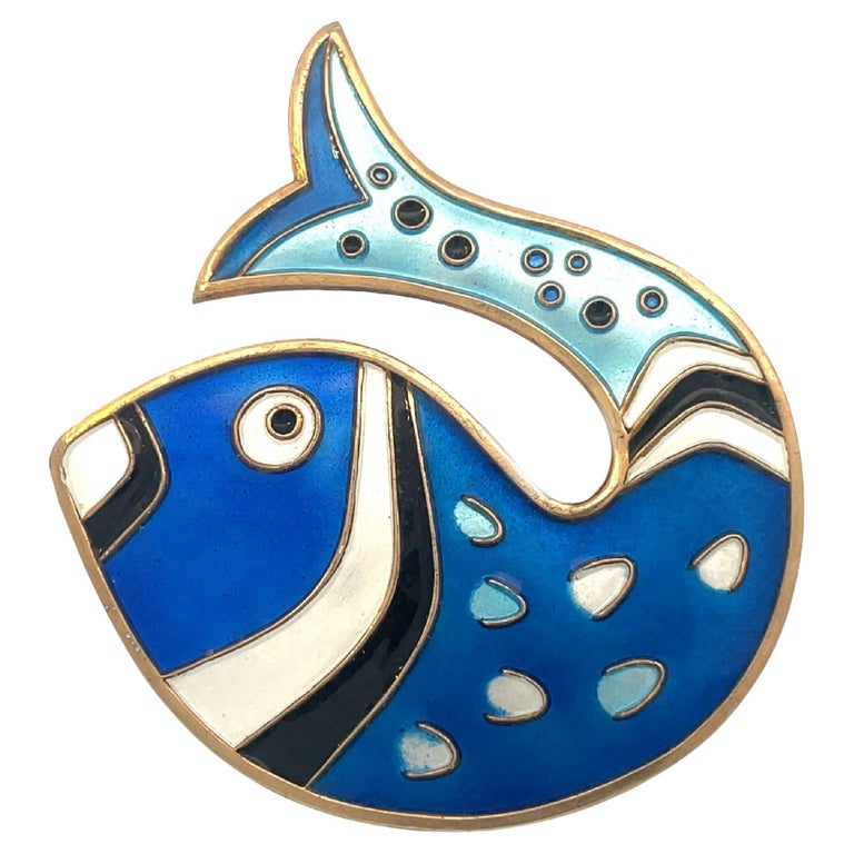1950s Sterling Silver David Andersen Enamel Whale Pin For Sale at 1stDibs