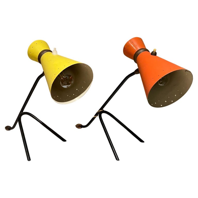 1950s Stilnovo Italian Cone Desk Table Lamps Flirty Pair Yellow and Red ...