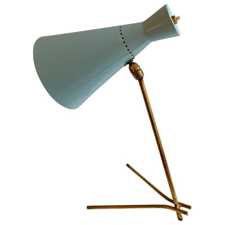 1950s Stilux Milano Light Blue and brass Table Lamp For Sale at 1stDibs