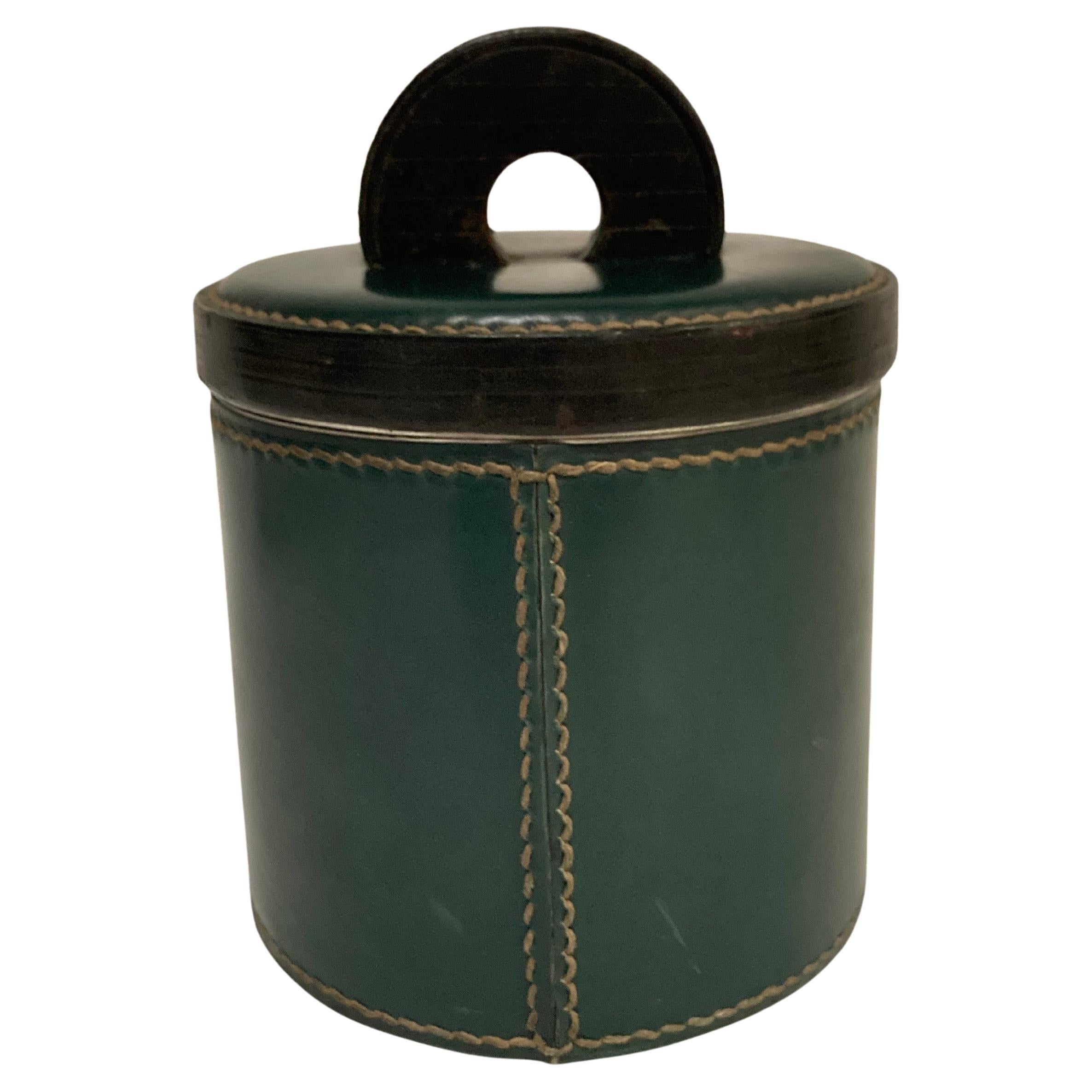 1950's stitched leather ceramic boxe by Longchamps For Sale at 1stDibs