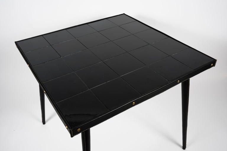 1950s Stitched Leather Center Table by Jacques Adnet For Sale at 1stDibs