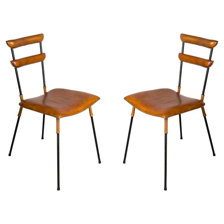 1950's Stitched Leather Chairs by Jacques Adnet For Sale at 1stDibs