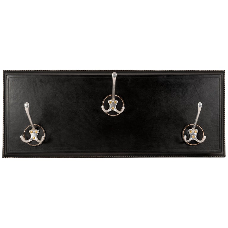 1950s Stitched Leather Coat Rack by Jacques Adnet For Sale at 1stDibs