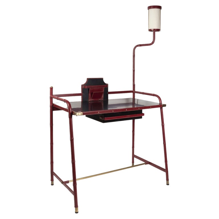 1950's Stitched Leather Desk By Jacques adnet For Sale at 1stDibs