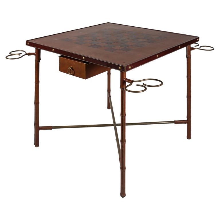 1950's Stitched Leather Game Table by Jacques Adnet For Sale at 1stDibs