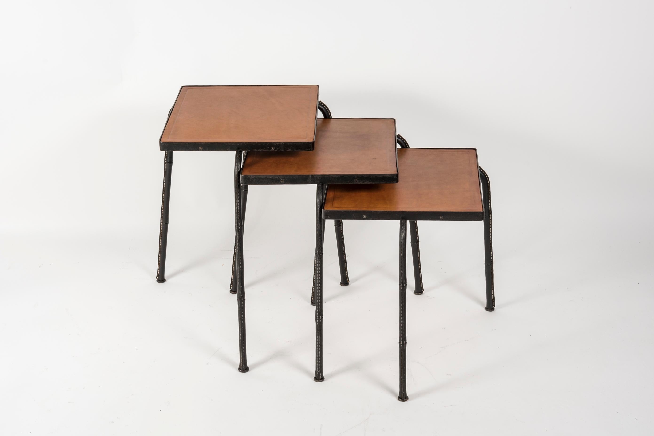 1950's Stitched Leather Nesting Tables by Jacques Adnet at 1stDibs ...