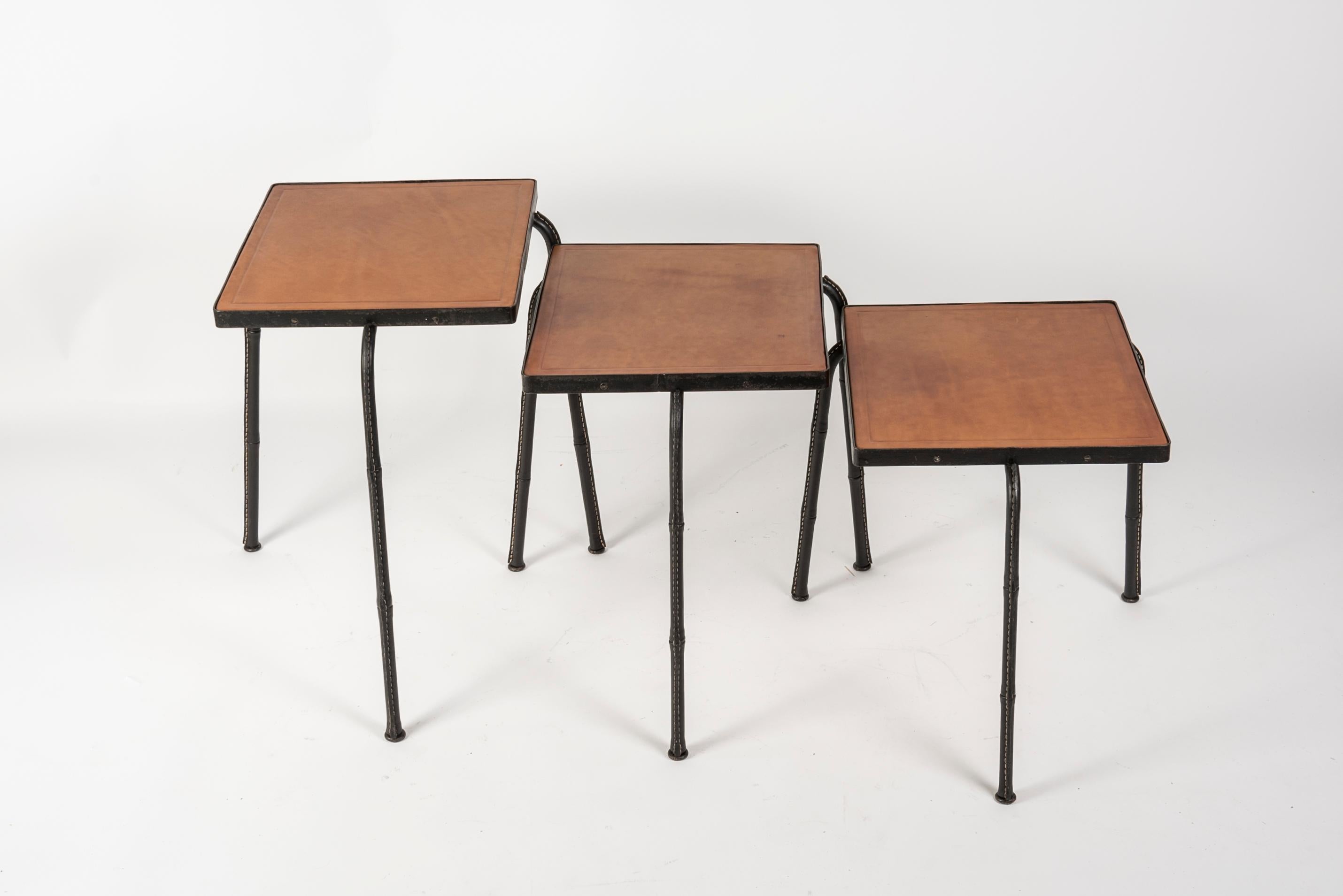 1950's Stitched Leather Nesting Tables by Jacques Adnet at 1stDibs ...