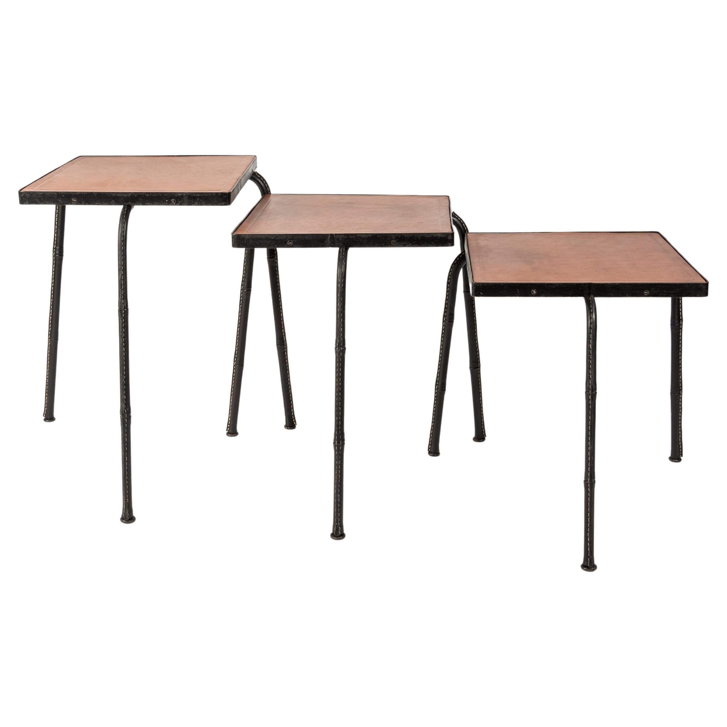 1950's Stitched Leather Nesting Tables by Jacques Adnet at 1stDibs ...
