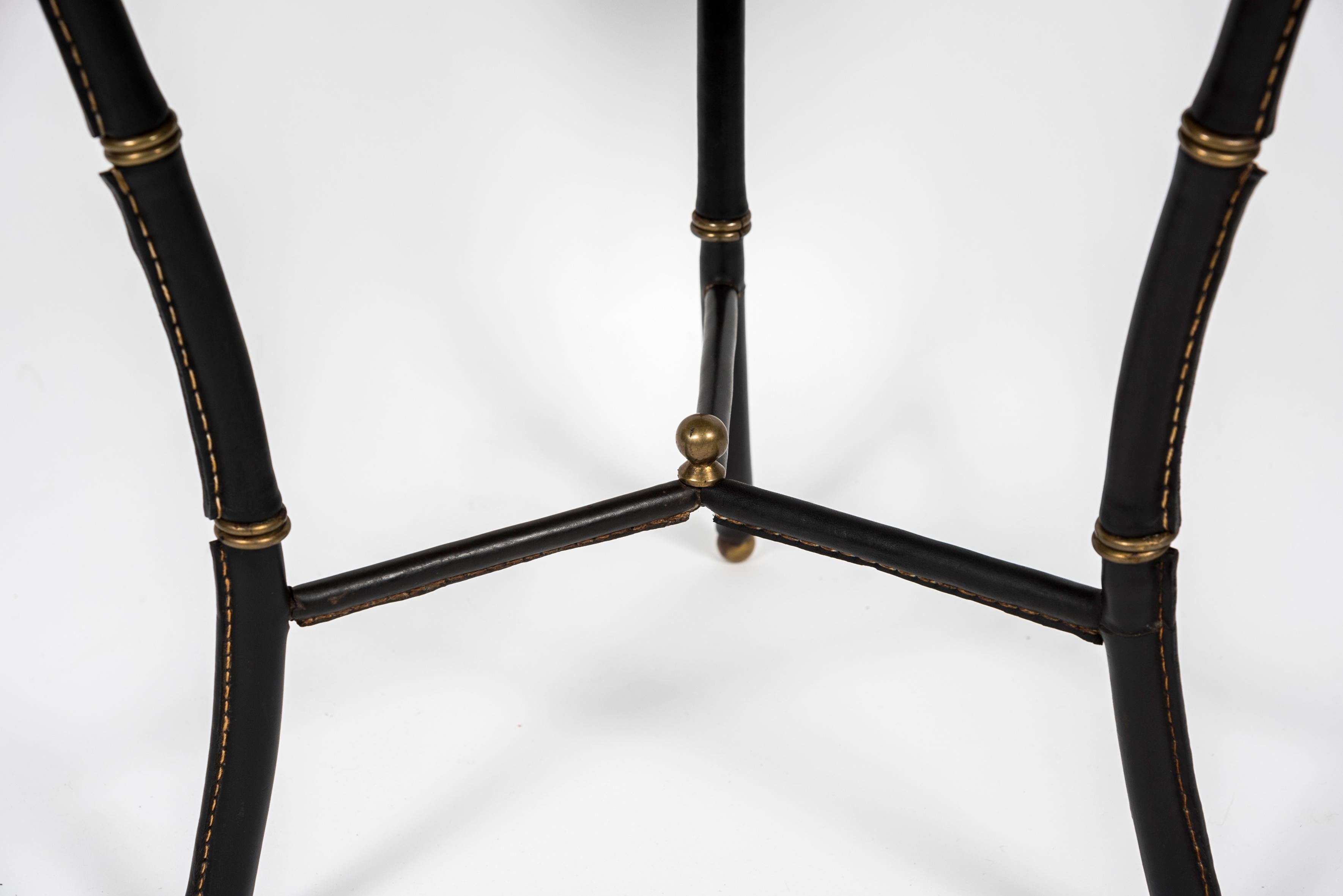 1950s Stitched Leather Side Table by Jacques Adnet at 1stDibs