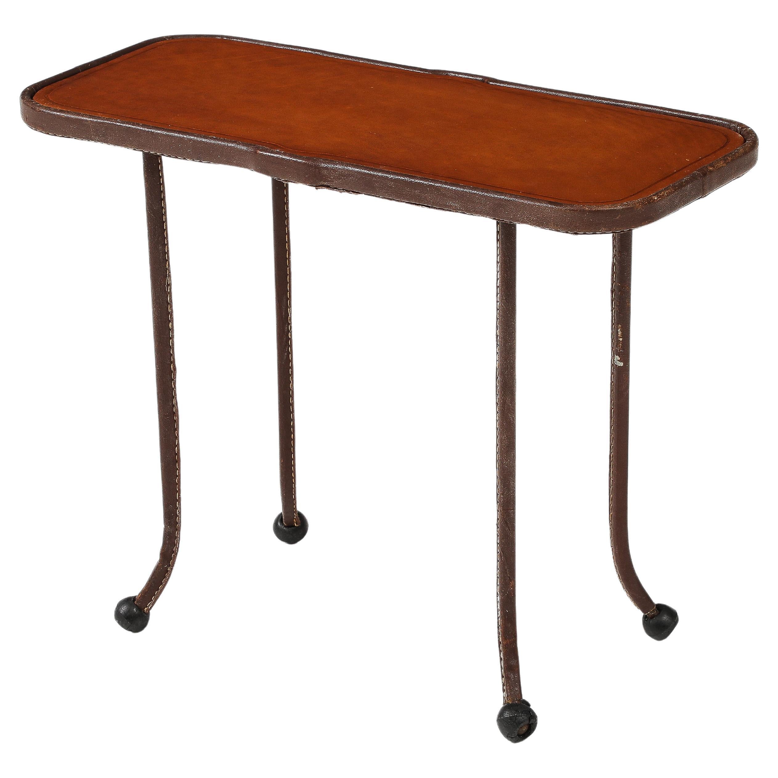1950's Stitched leather Side table by Jacques Adnet For Sale at 1stDibs