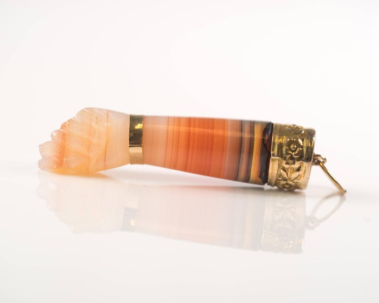 1950s Striated Agate Mano Figa Charm Pendant, 18 Karat Yellow Gold at ...