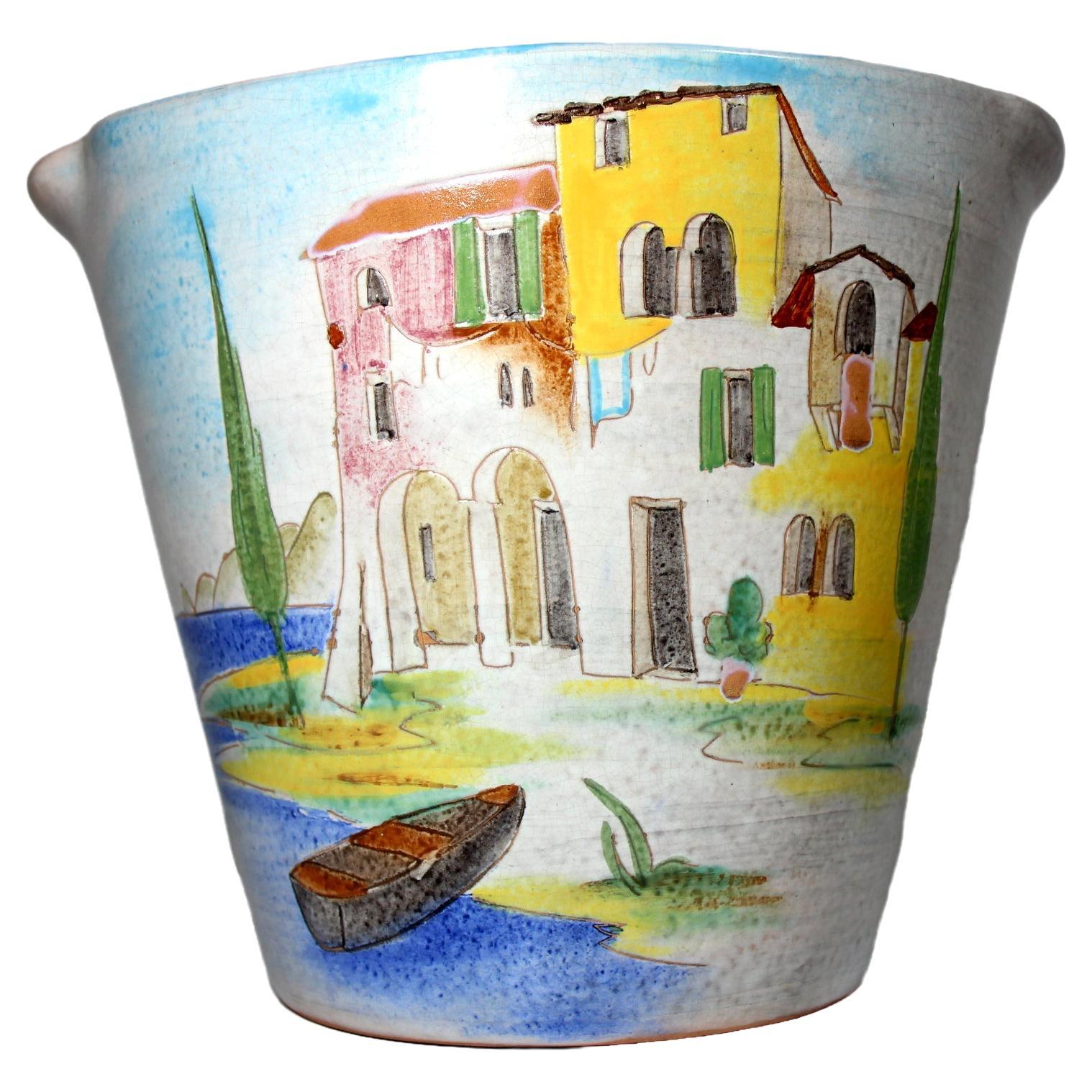 huge 1950s art pottery CACHE POT series GARDA Atelier Huber Roethe hand ...