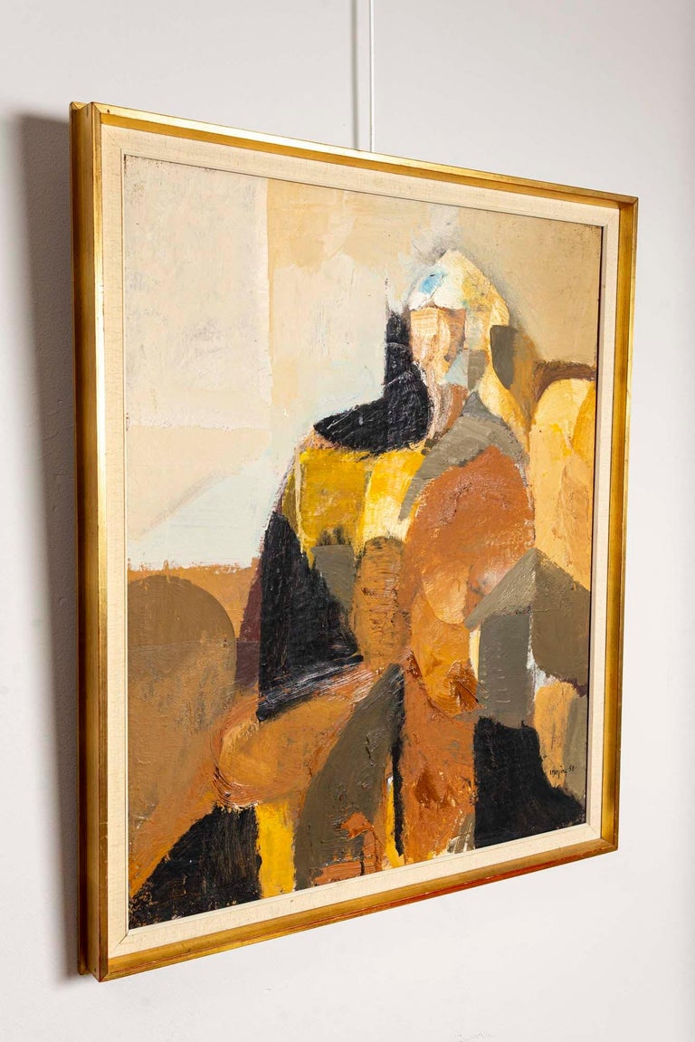 1950s Swedish Abstract Oil 'Figure Against Light Background’ by Ivar ...