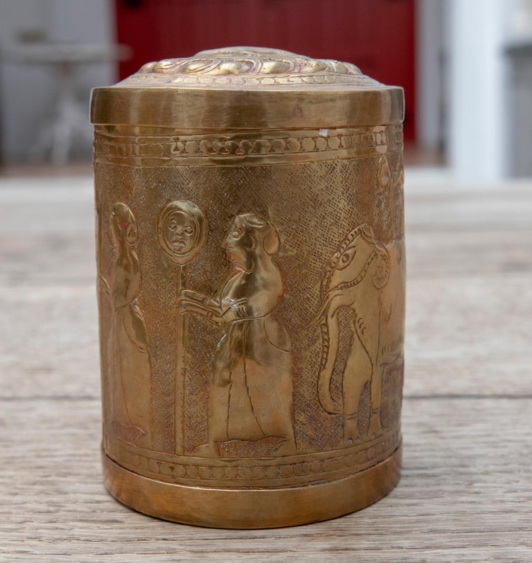 1950s Tibetan Hand-Carved Metal Box with a Costumbrist Scene For Sale ...