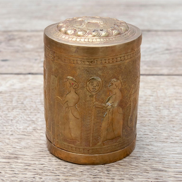 1950s Tibetan Hand-Carved Metal Box with a Costumbrist Scene For Sale ...