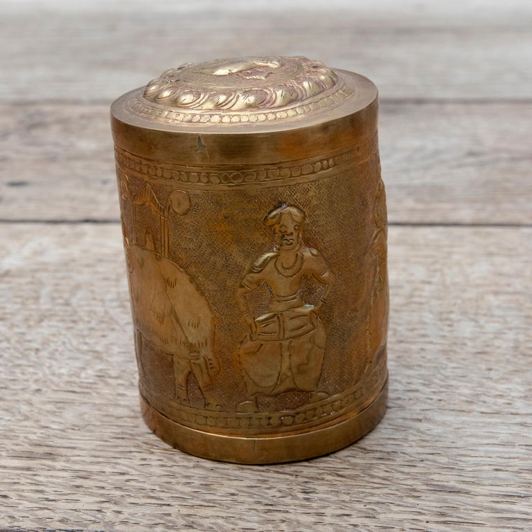 1950s Tibetan Hand-Carved Metal Box with a Costumbrist Scene For Sale ...