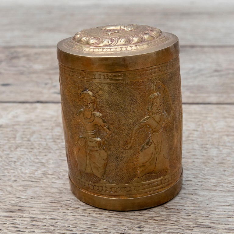1950s Tibetan Hand-Carved Metal Box with a Costumbrist Scene For Sale ...