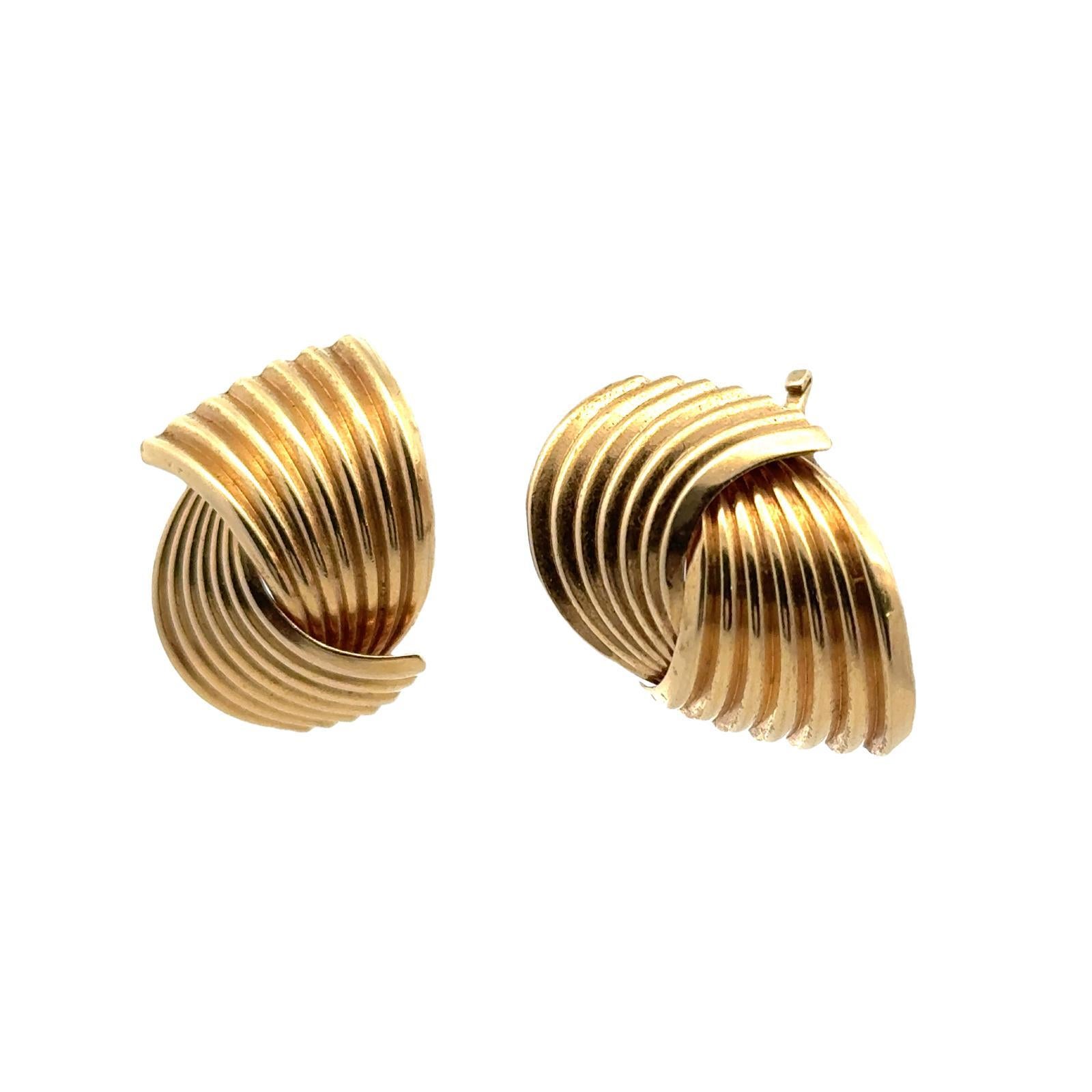 1950's Tiffany and Company Fan Style 14 Karat Yellow Gold Ribbed Ear ...