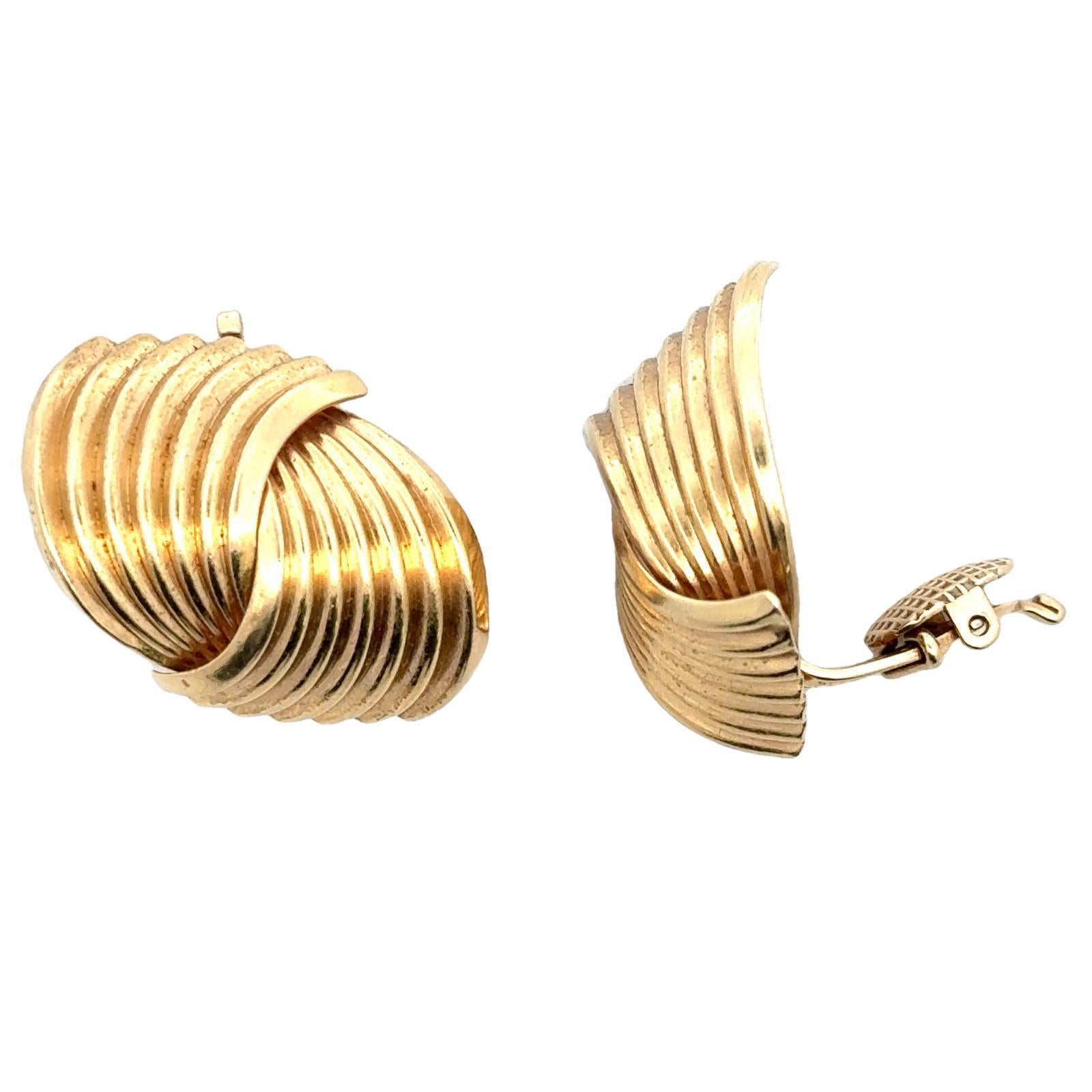 1950's Tiffany and Company Fan Style 14 Karat Yellow Gold Ribbed Ear ...