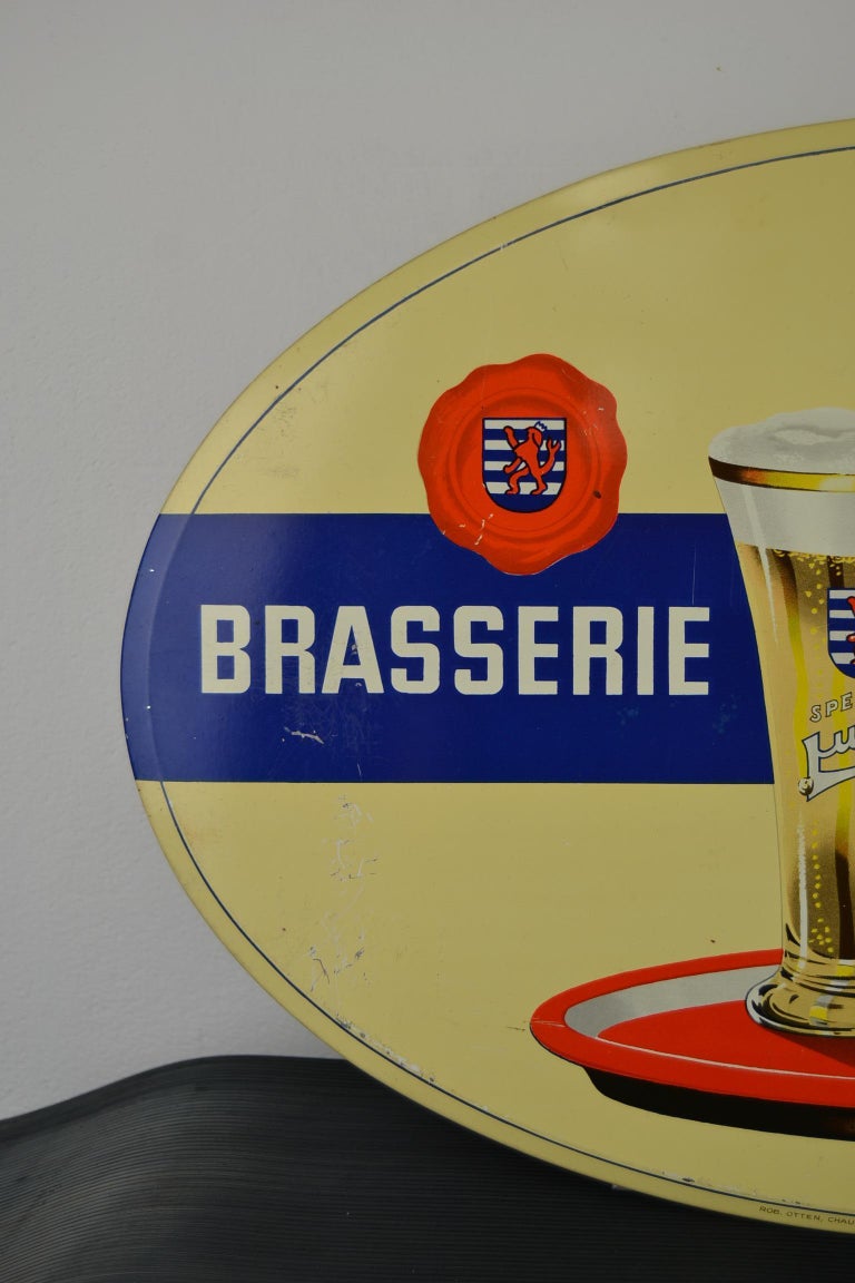 1950s Tin Advertising Sign for Belgian Beer Brasserie Maire For Sale at ...