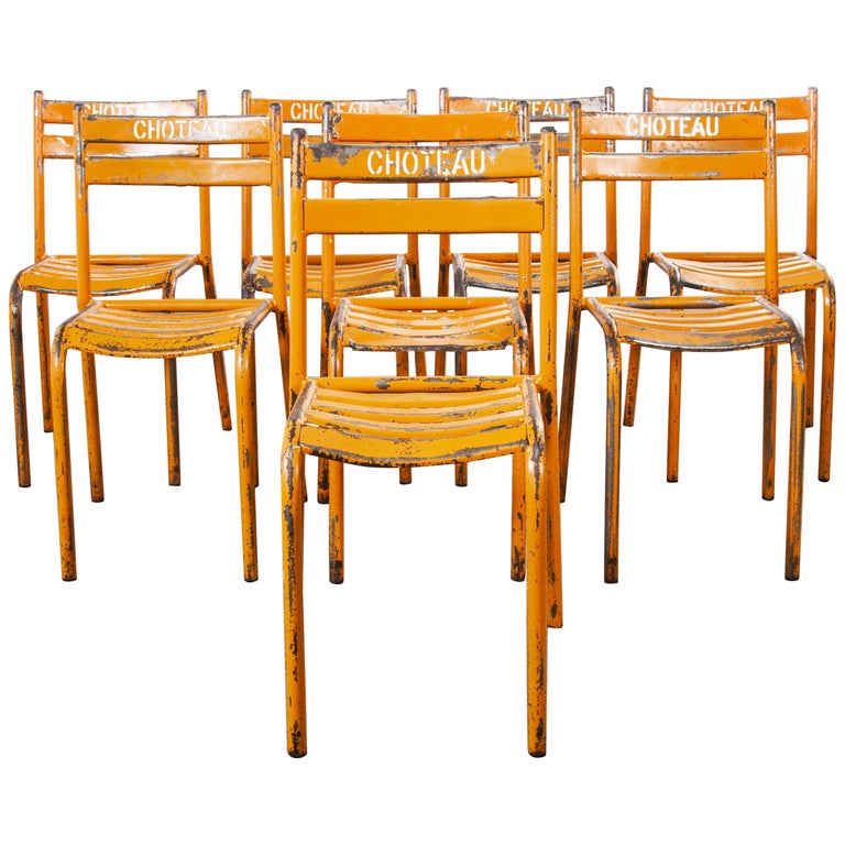 1950s Toledo Orange Metal Stacking Outdoor Chairs, Set of Eight at 1stDibs