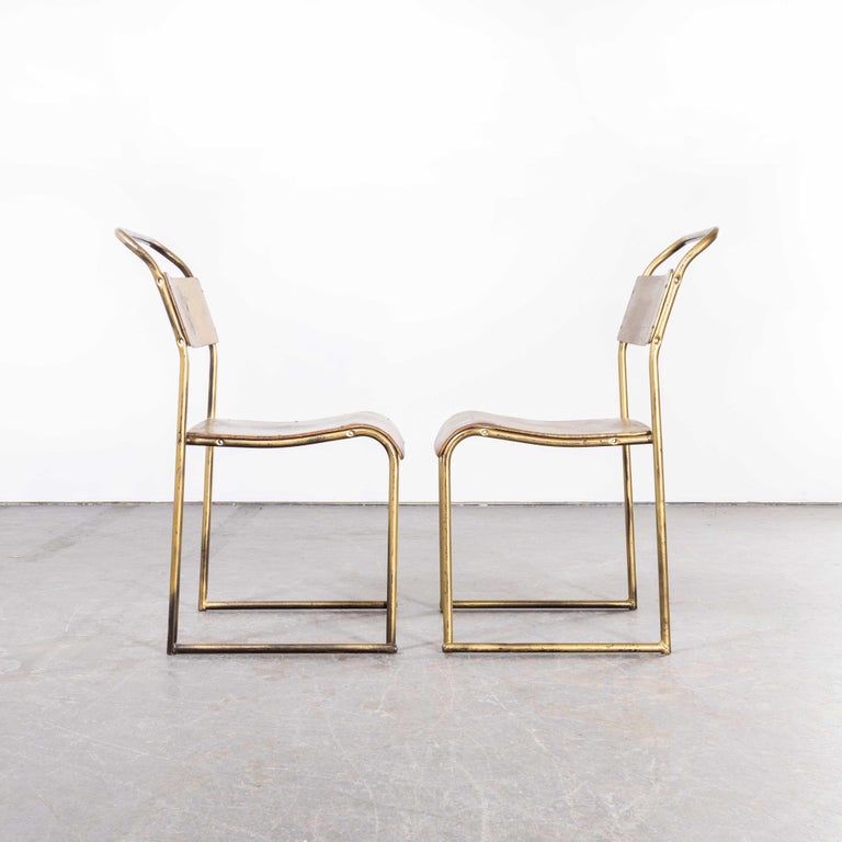 1950's Tubular Metal Gold Dining Chairs, Pair For Sale at 1stDibs
