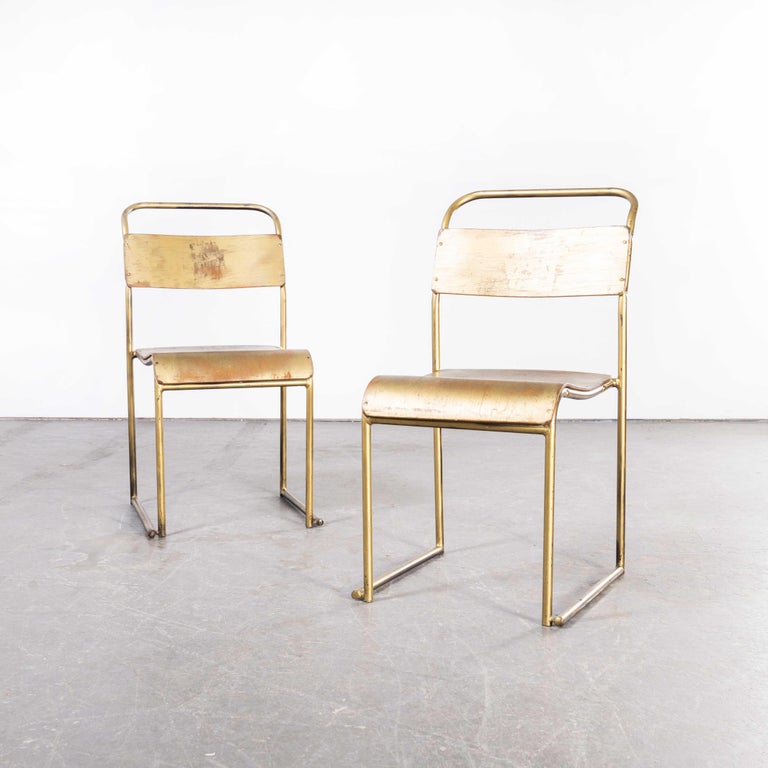 1950's Tubular Metal Gold Dining Chairs, Pair For Sale at 1stDibs