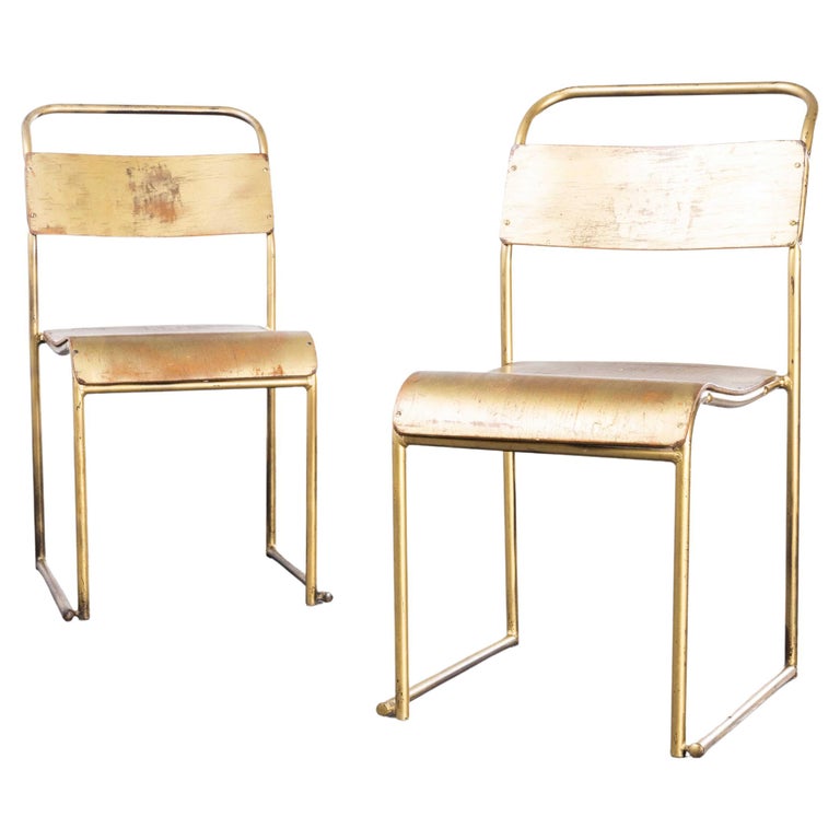 1950's Tubular Metal Gold Dining Chairs, Pair For Sale at 1stDibs
