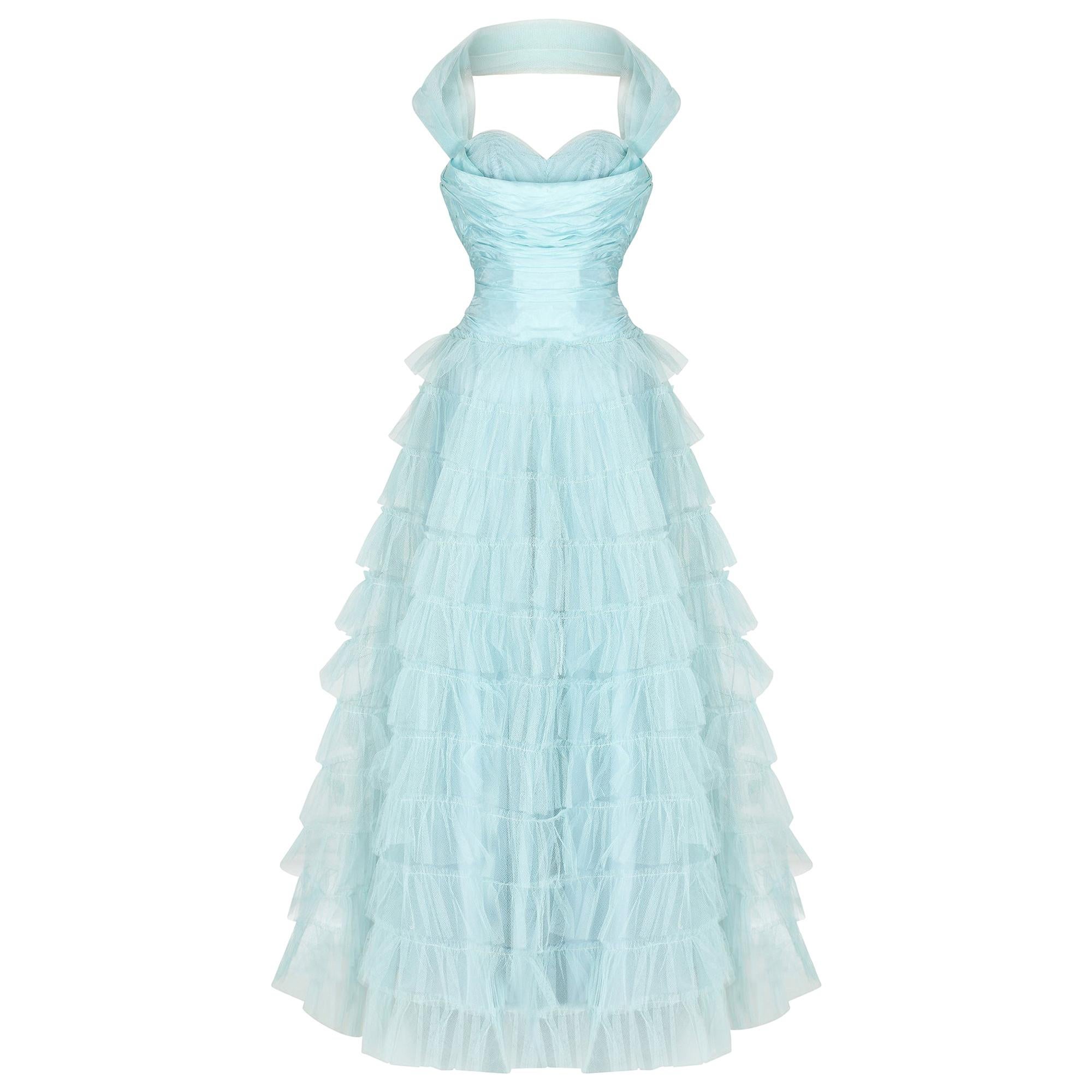 Deep Blue Applique Net Couture Dress 1930/1940 at 1stDibs | blue net ...