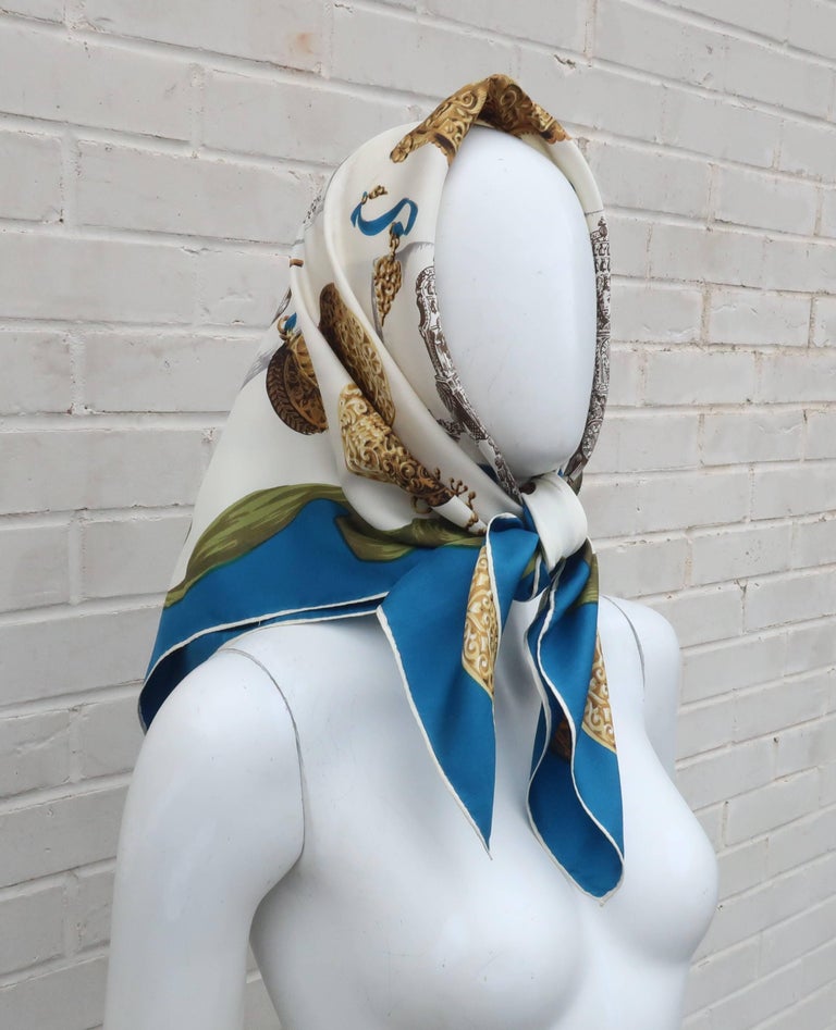 1950’s Vendome French Silk Scarf With Trompe L'oeil Time Pieces at ...
