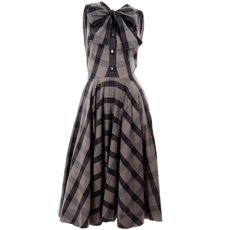 1950s Vintage Black and Sand Plaid Dress Attributed to Claire McCardell ...