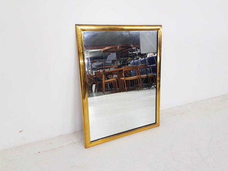 1950s Vintage Brass Rectangle Mirror For Sale at 1stDibs