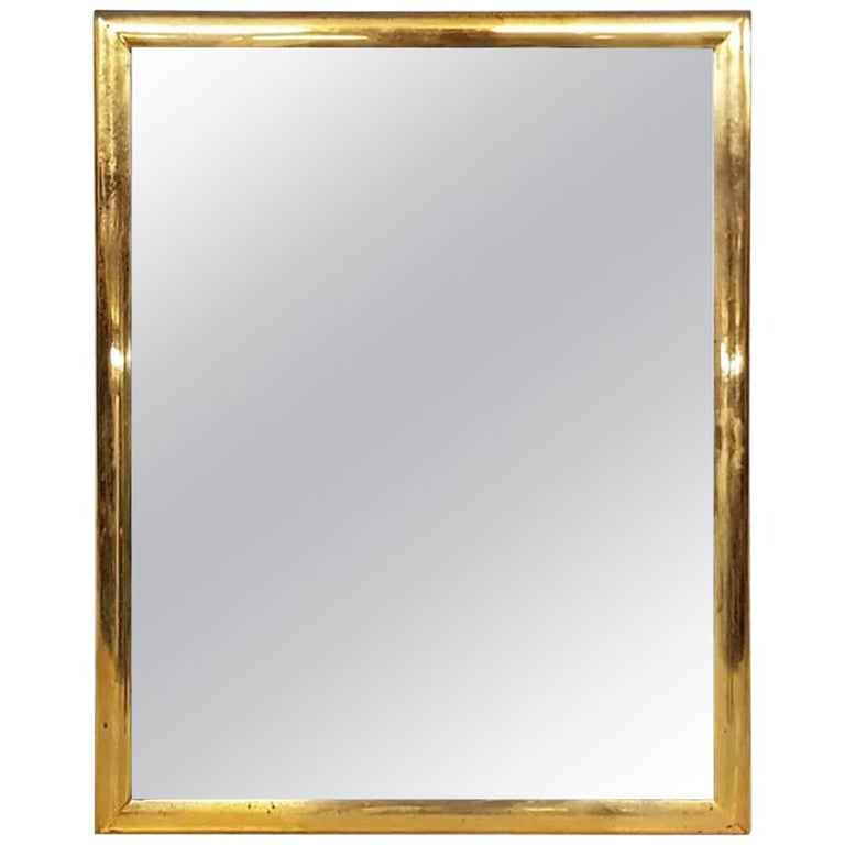 1950s Vintage Brass Rectangle Mirror For Sale at 1stDibs