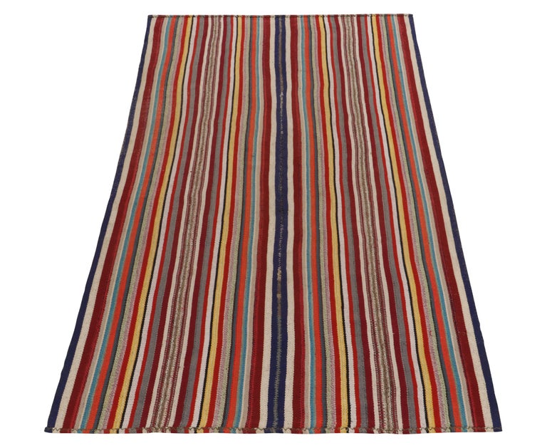 1950s Vintage Chaput Kilim in Multicolor Stripes, Red, Accents by Rug ...