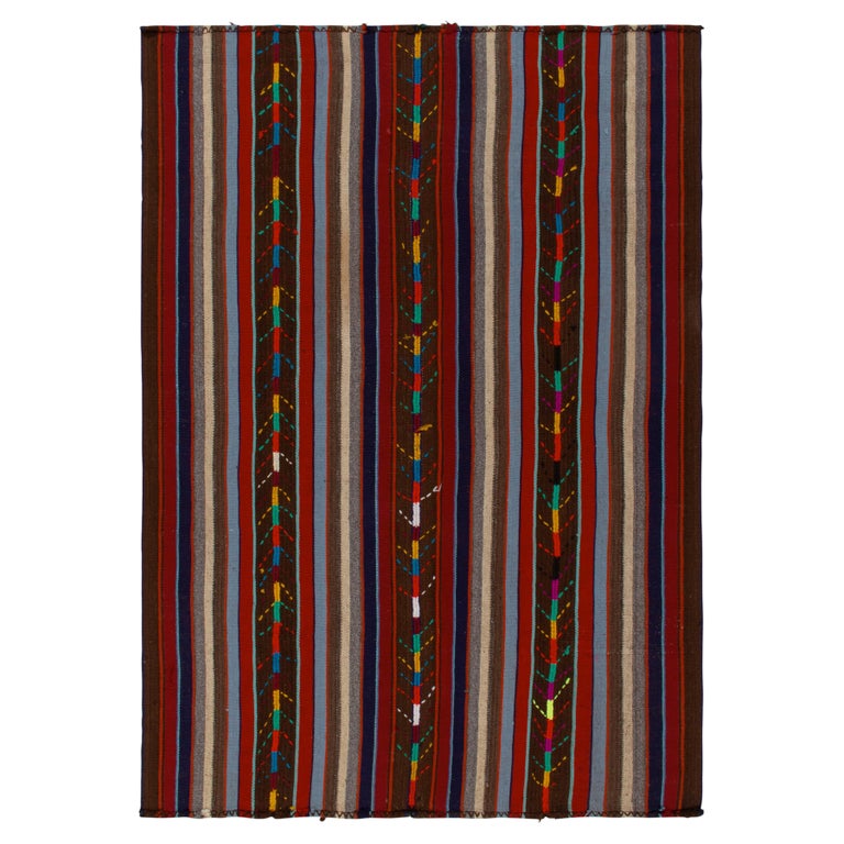 1950s Vintage Chaput Kilim Rug in Brown, Red, Multicolor Stripes by Rug ...