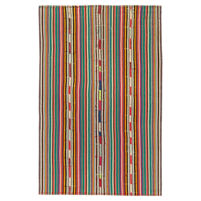 1950s Vintage Chaput Kilim Rug, Colorful Stripe Pattern Multihued by ...