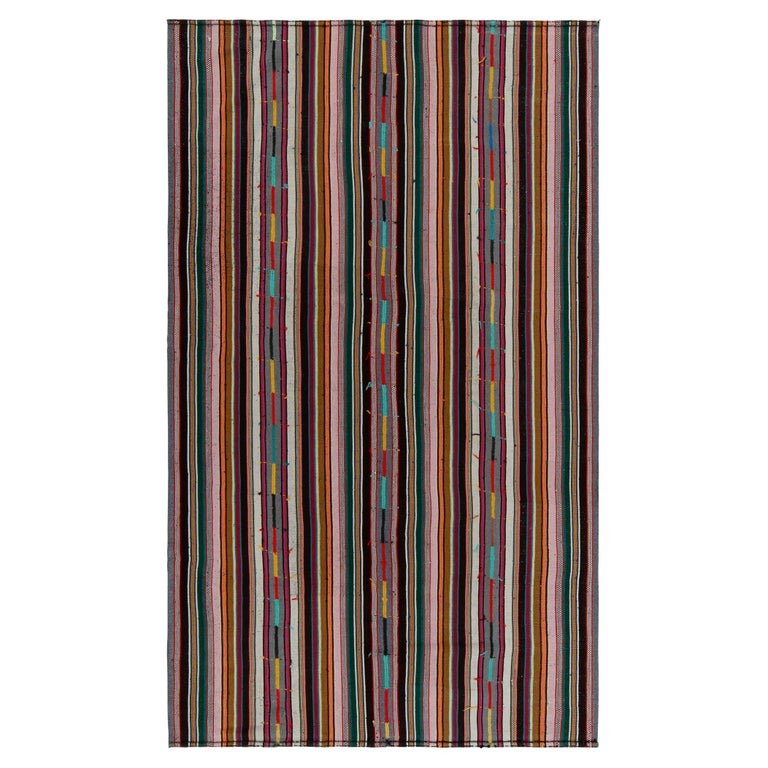 1950s Vintage Chaput Kilim Rug in Multicolor Stripe Patterns by Rug and ...