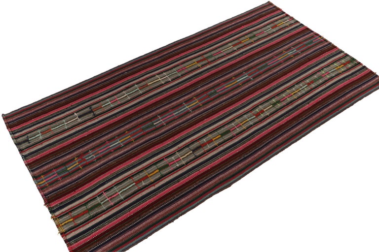 1950s Vintage Chaput Kilim Rug in Multicolor Striped Patterns, by Rug ...