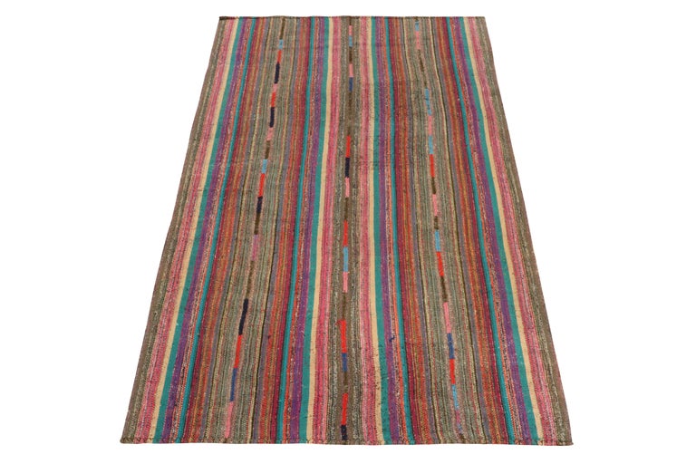 1950s Vintage Chaput Kilim Rug in Multicolor Striped Patterns, by Rug ...